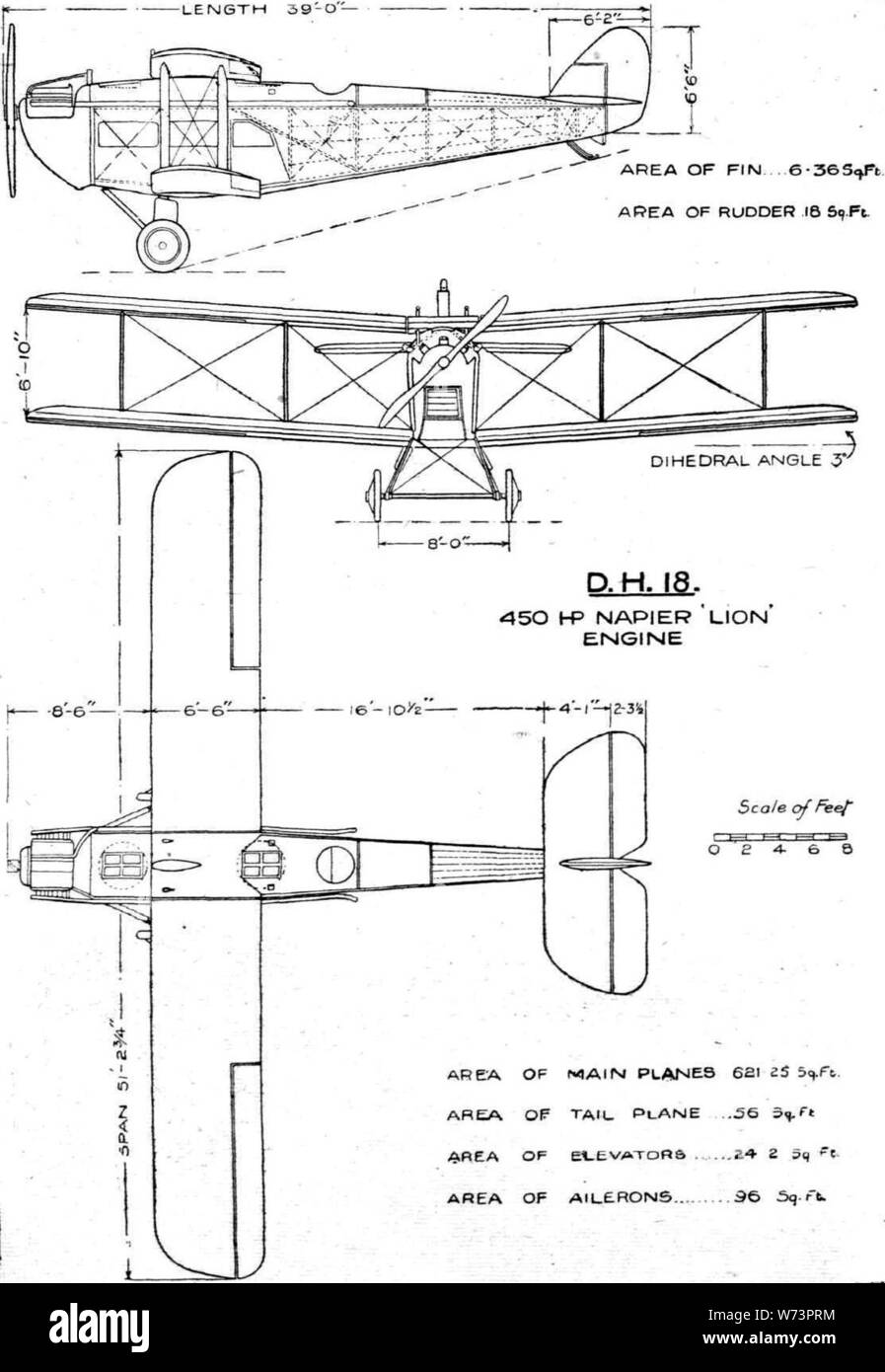 De Havilland DH.18 (Napier Lion) 3-view Flight March 24, 1921 Stock ...