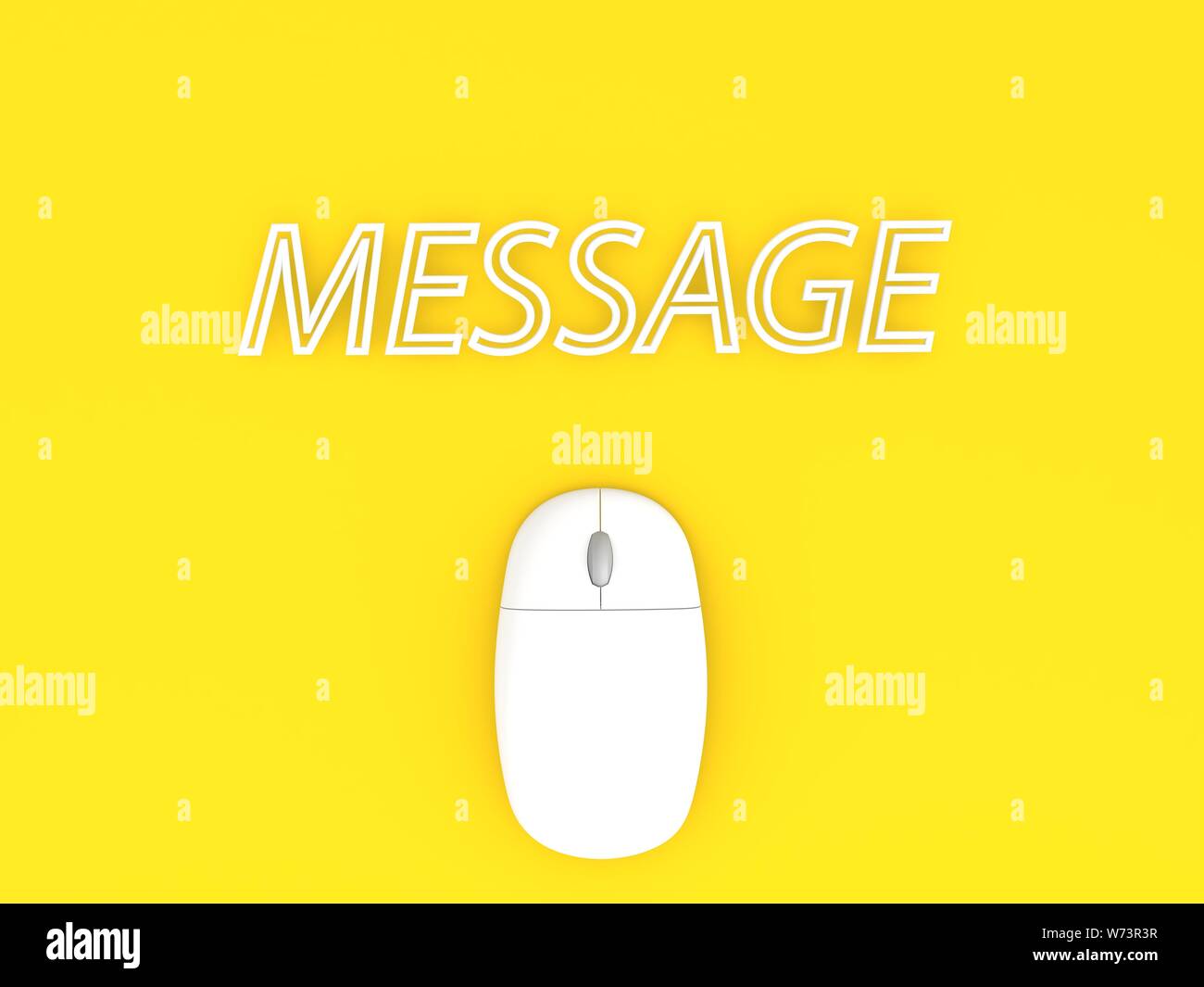 Computer mouse and message on a yellow background. 3d render ...