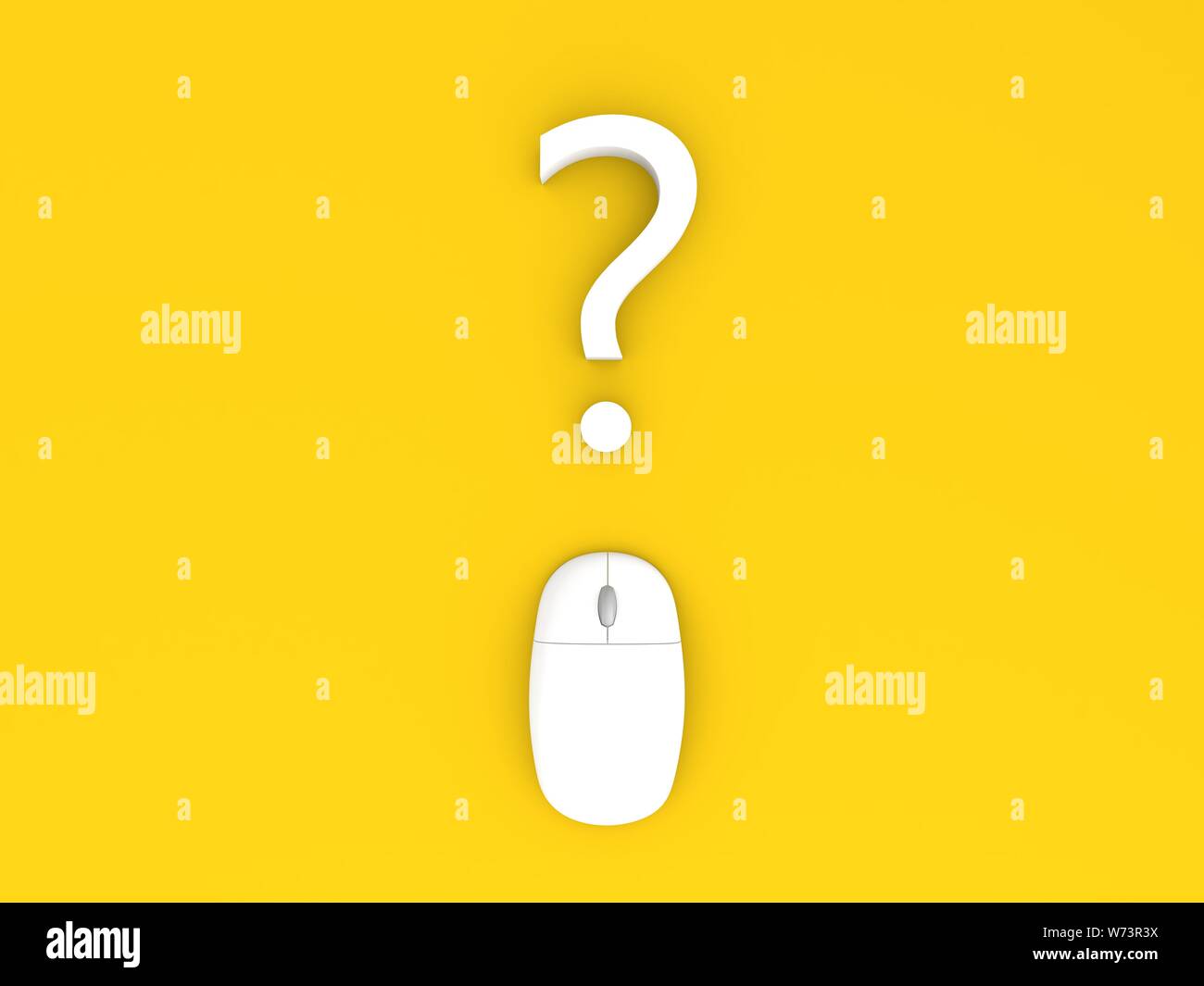 Question mark and computer mouse on a yellow background. 3d render ...