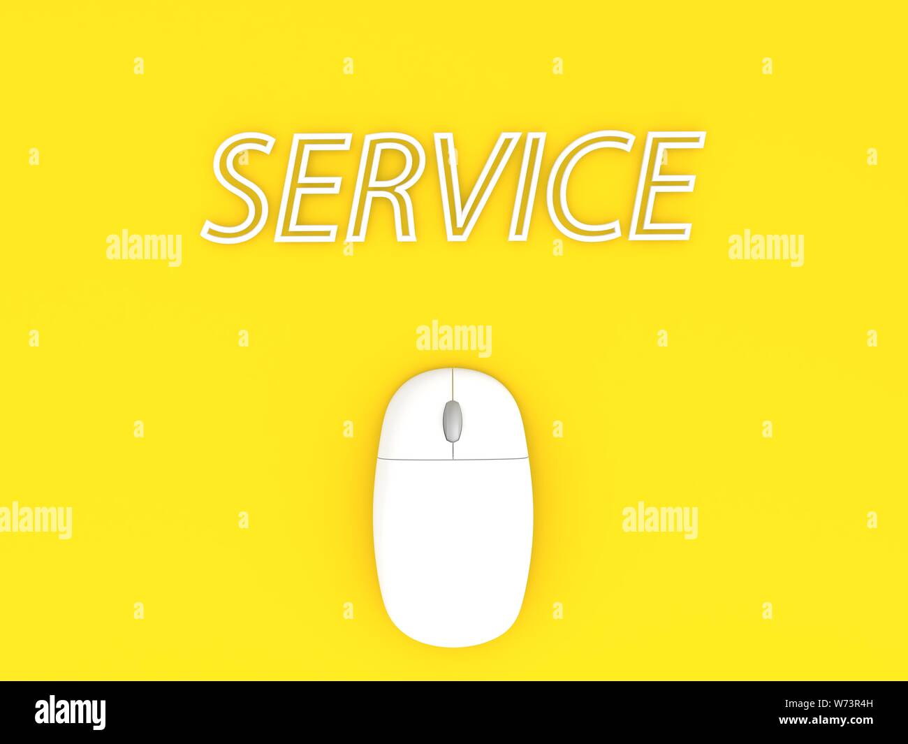 Computer mouse and service on a yellow background. 3d render ...