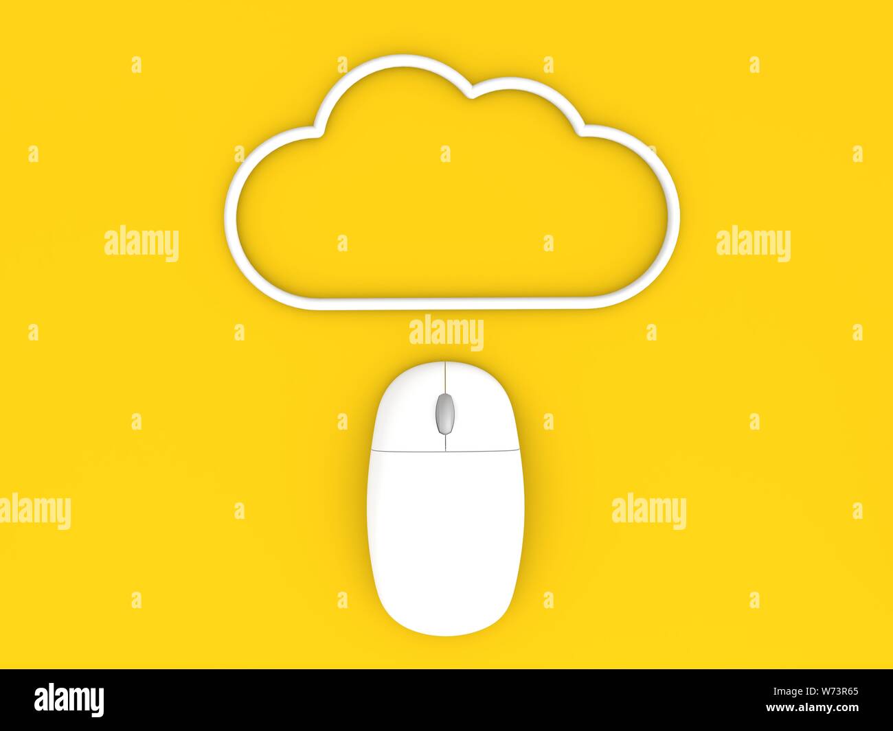 Computer mouse and cloud on a yellow background. 3d render illustration ...