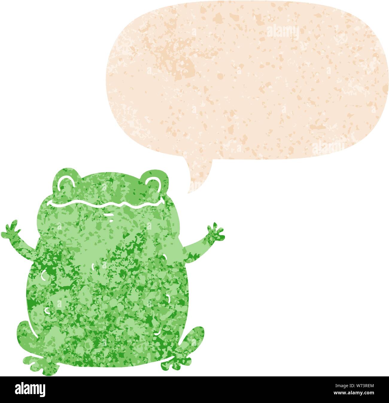 cartoon toad with speech bubble in grunge distressed retro textured ...