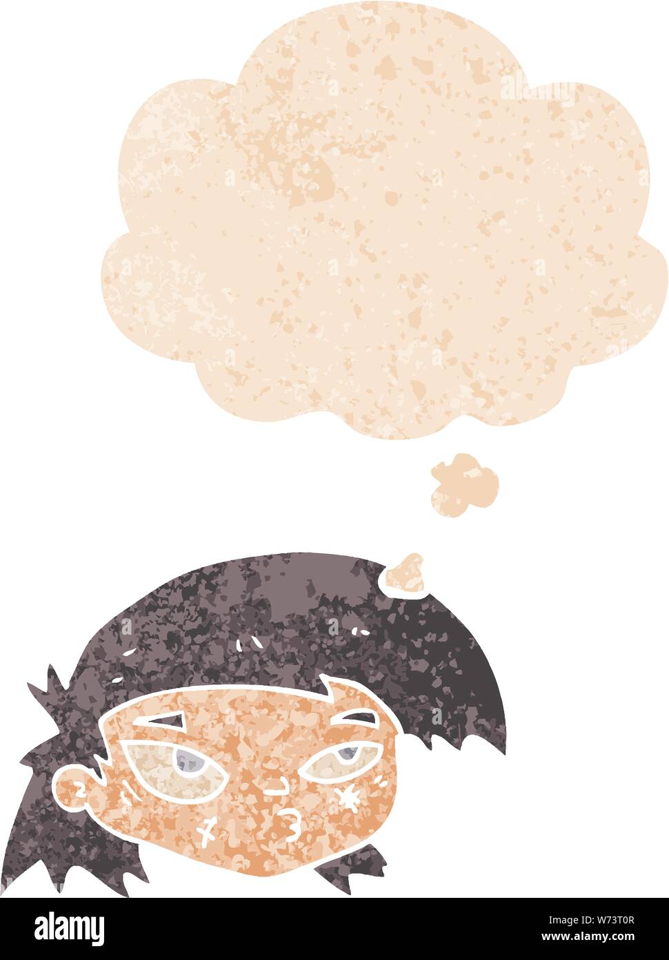 cartoon scratched up face with thought bubble in grunge distressed ...