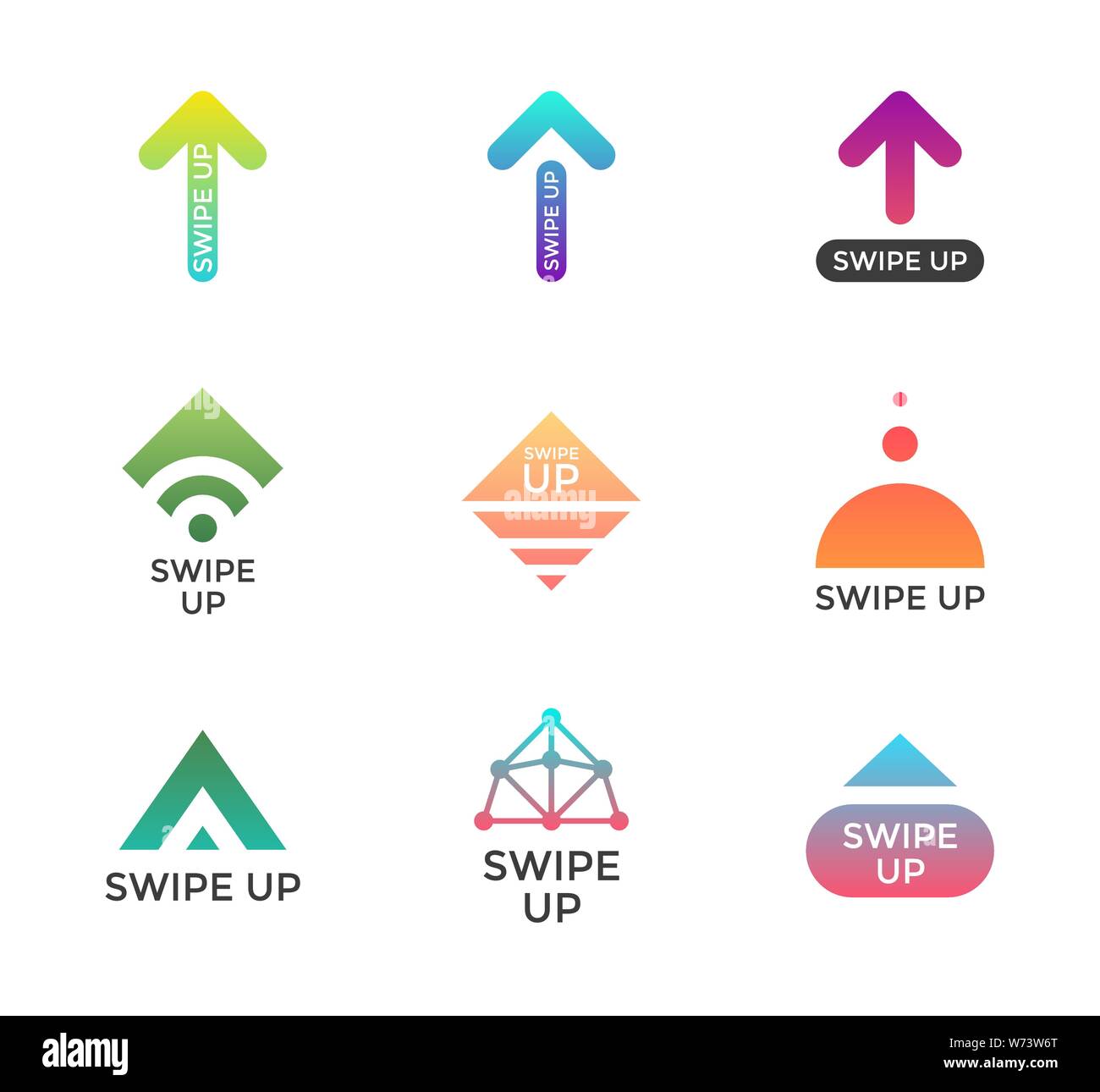 Swipe Up Top Button Icon Set Application And Social Network Scroll Arrow Pictogram Collection