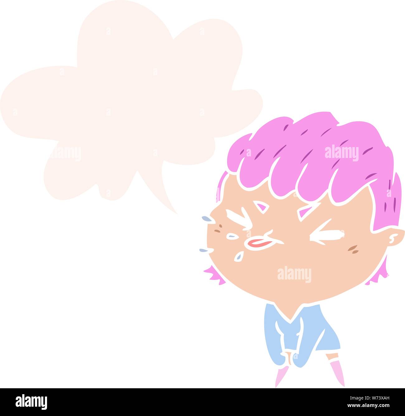 cute cartoon rude girl with speech bubble in retro style Stock Vector ...