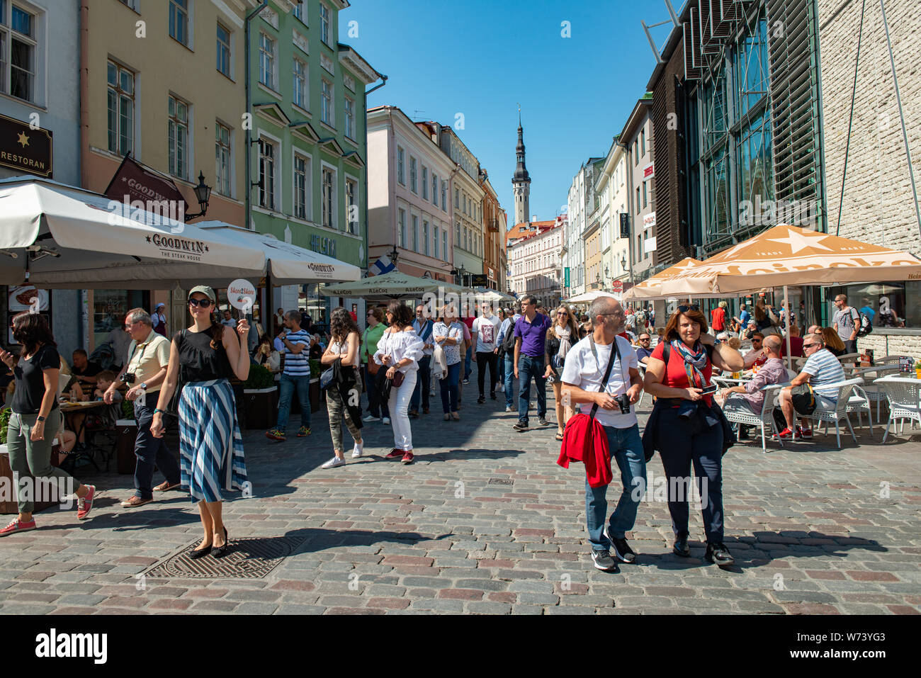 Tallinn Main street with its cobbled streets shops and cafes Stock ...
