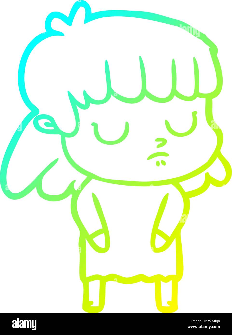 cold gradient line drawing of a cartoon indifferent woman Stock Vector ...