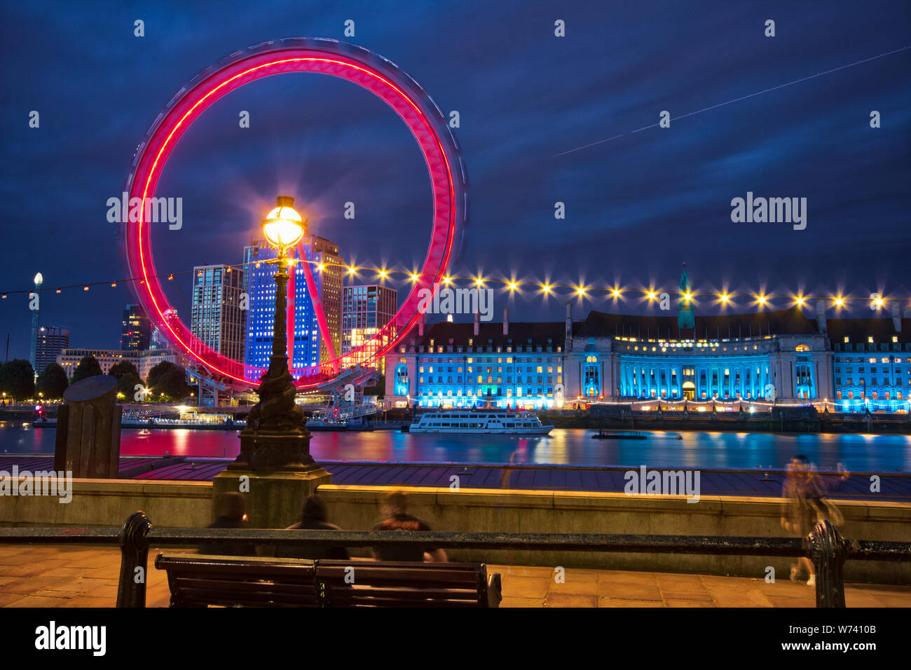 Night view of London eye from London embankment, England, UK Stock ...
