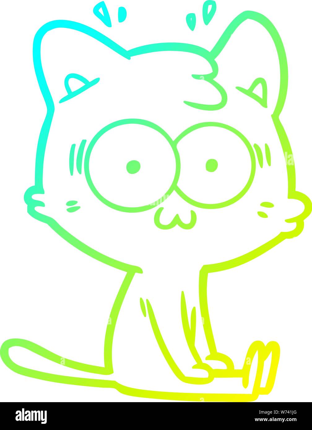 cold gradient line drawing of a cartoon surprised cat Stock Vector ...