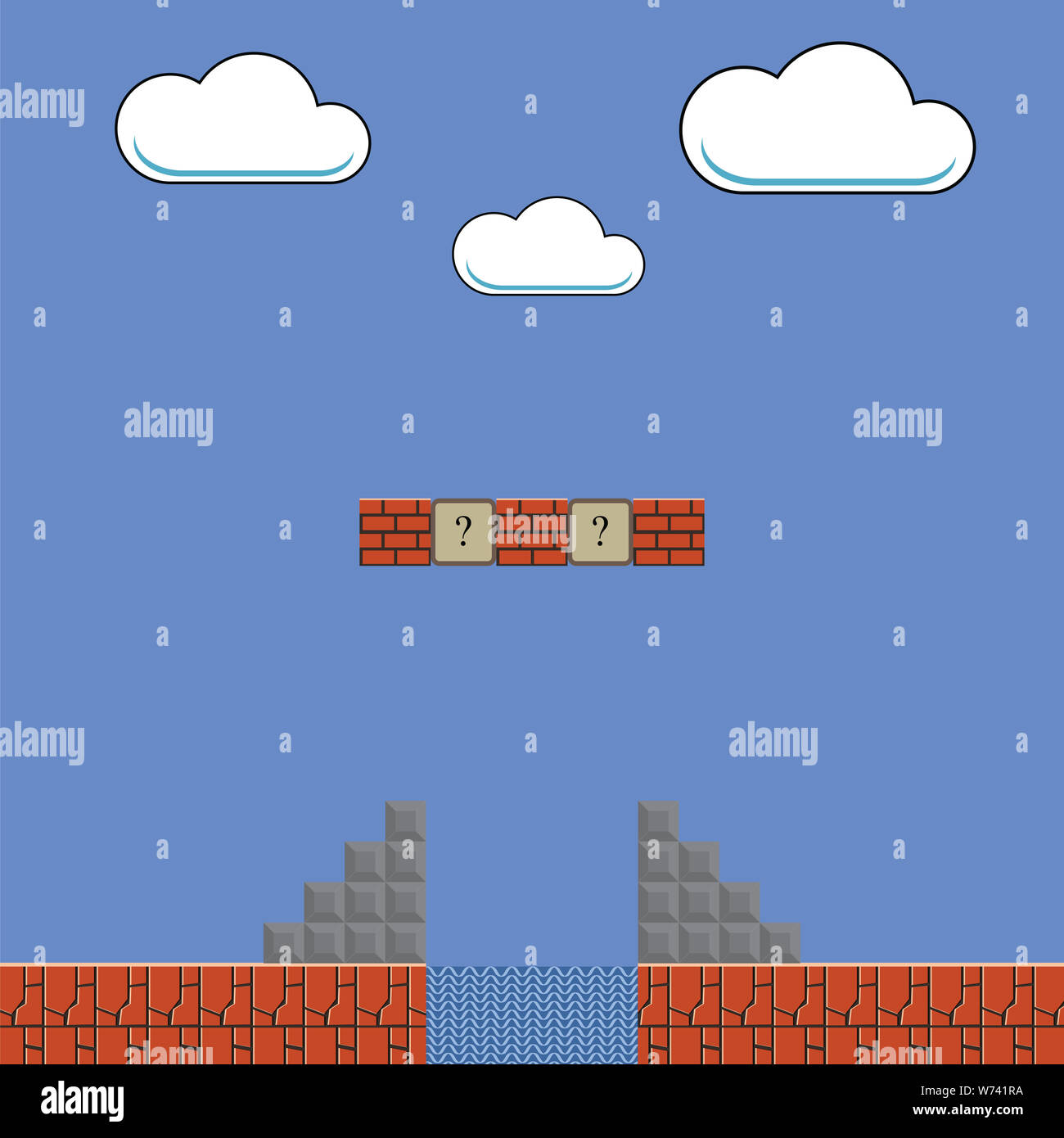 Old Game Background. Classic Retro Arcade Design with Red Brick. Video ...