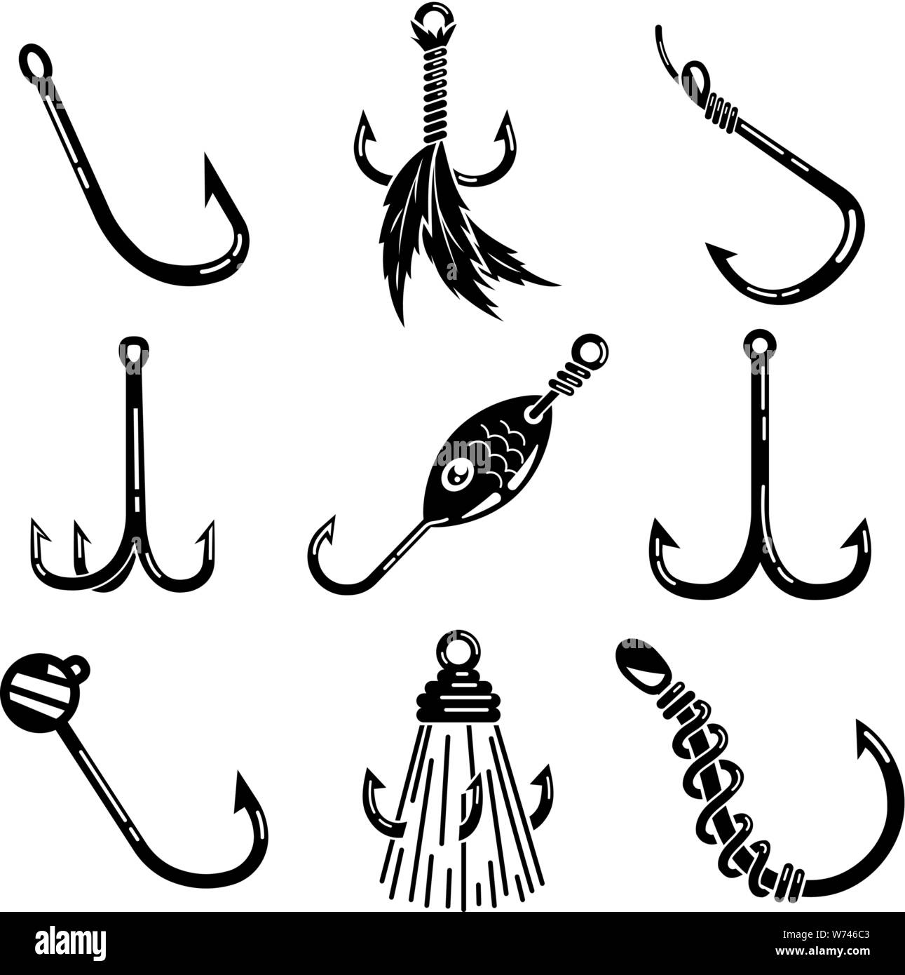Fishing hook icons set, simple style Stock Vector Image & Art - Alamy