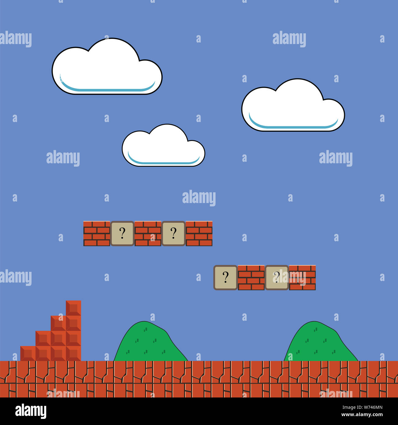 Classic Retro Arcade Design with Red Brick. Pixel Video Game Scenery ...