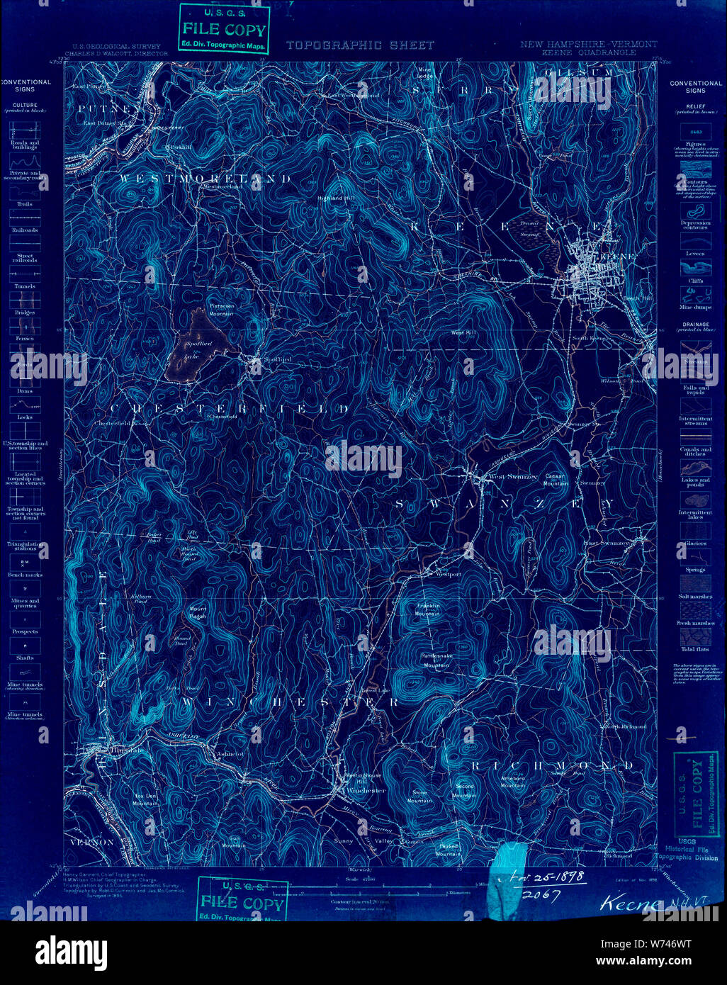 USGS TOPO Map New Hampshire NH Keene 330108 1898 62500 Inverted ...