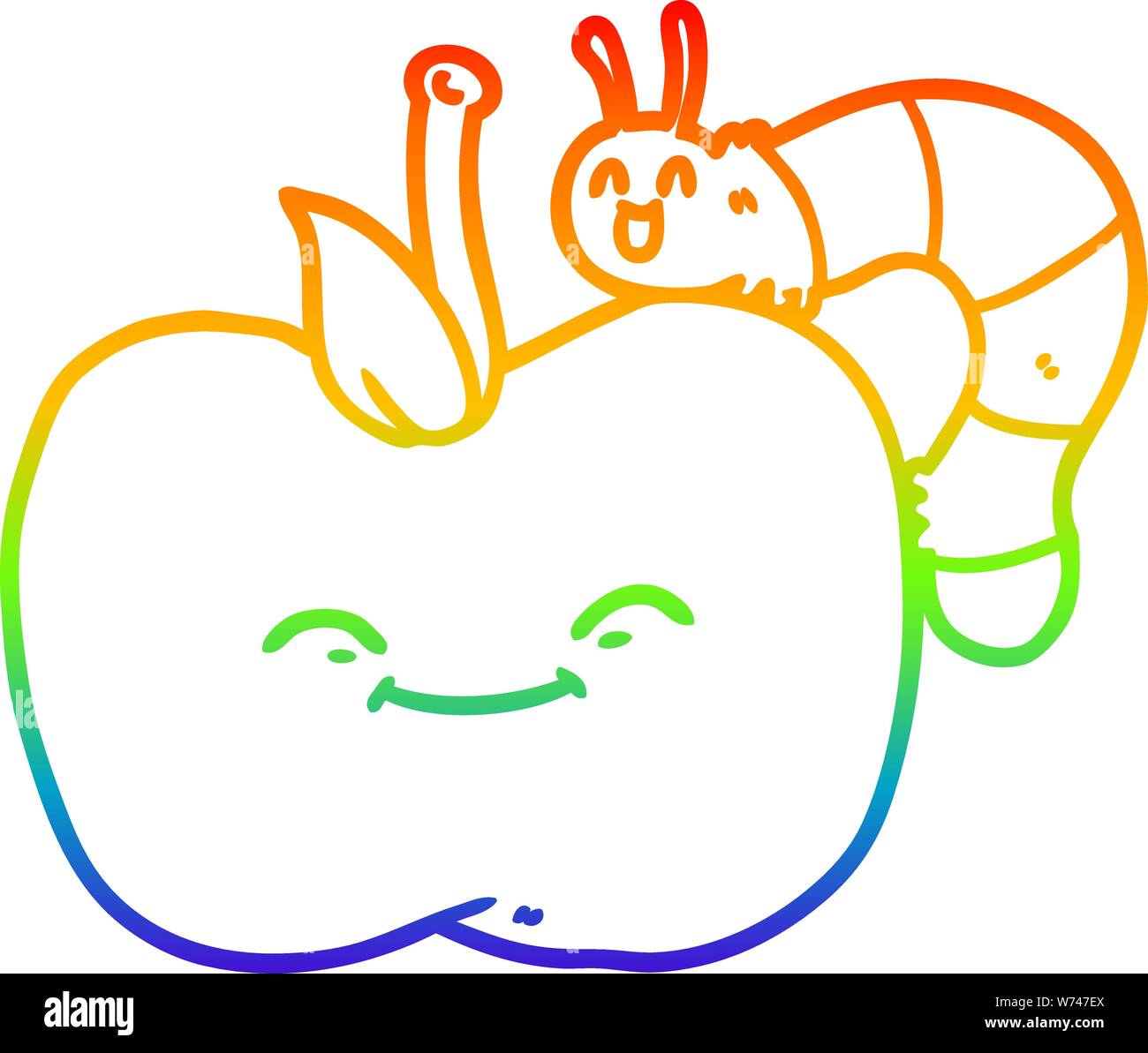rainbow gradient line drawing of a cartoon apple and bug Stock Vector ...