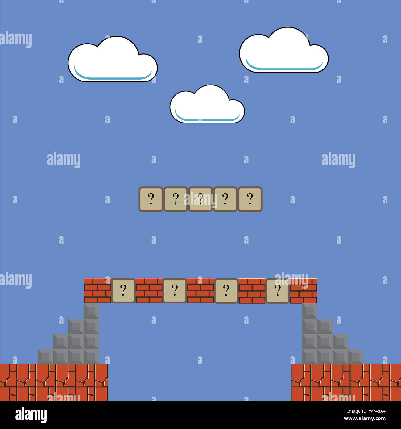 Classic Retro Arcade Design with Red Brick. Pixel Video Game Scenery ...