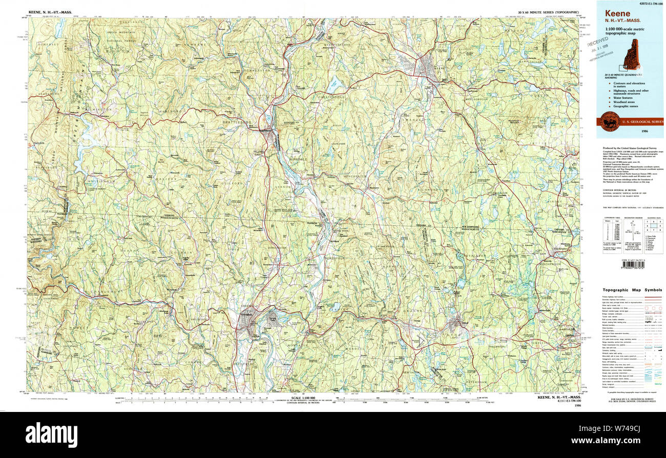 USGS TOPO Map New Hampshire NH Keene 330407 1986 100000 Restoration ...