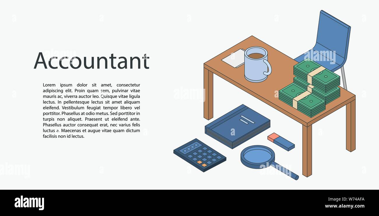 Accountant desktop concept banner, isometric style Stock Vector Image ...