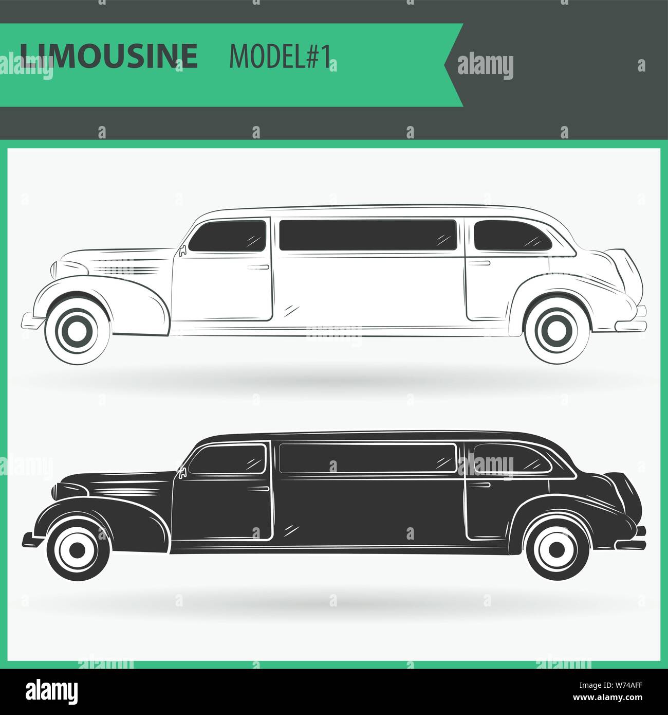 Retro stretch limo on a white background in two colors - black and ...