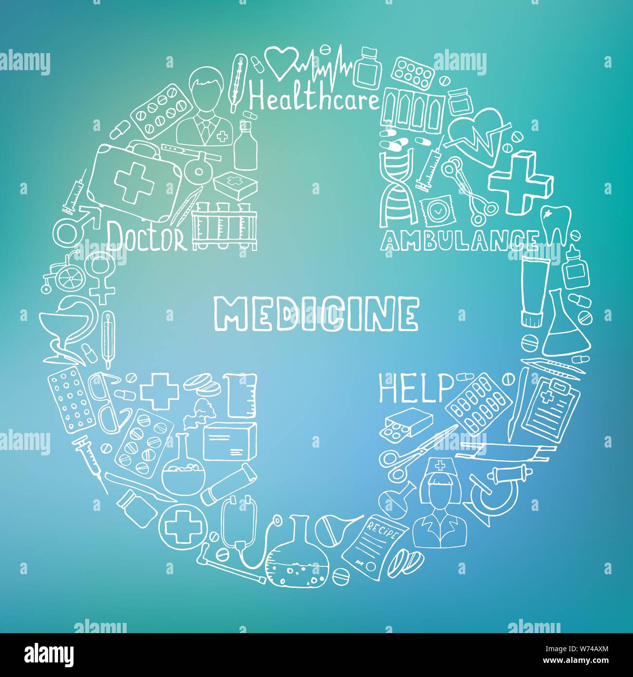 Hand drawn medicine icon set. Healthcare doodle icons. Vector doodle ...