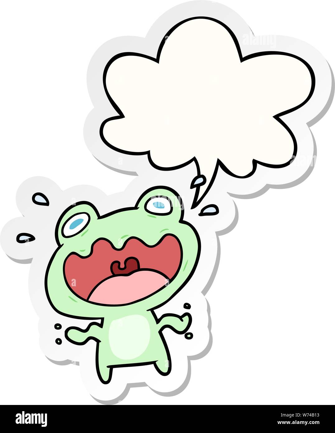 cute cartoon frog frightened with speech bubble sticker Stock Vector ...