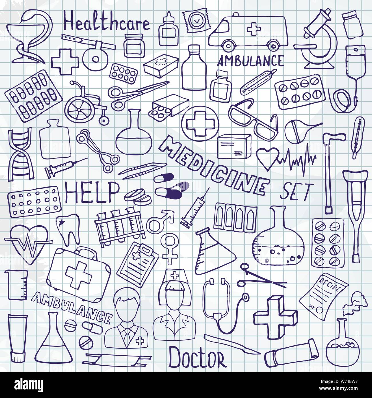 Hand drawn medicine icon set. Health care doodle icons. Vector doodle ...