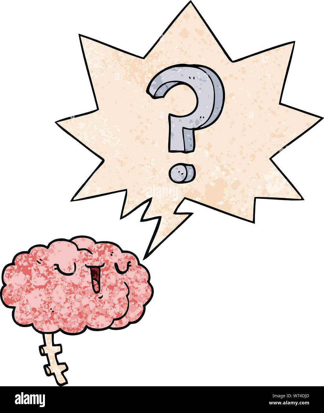 cartoon curious brain with speech bubble in retro texture style Stock ...