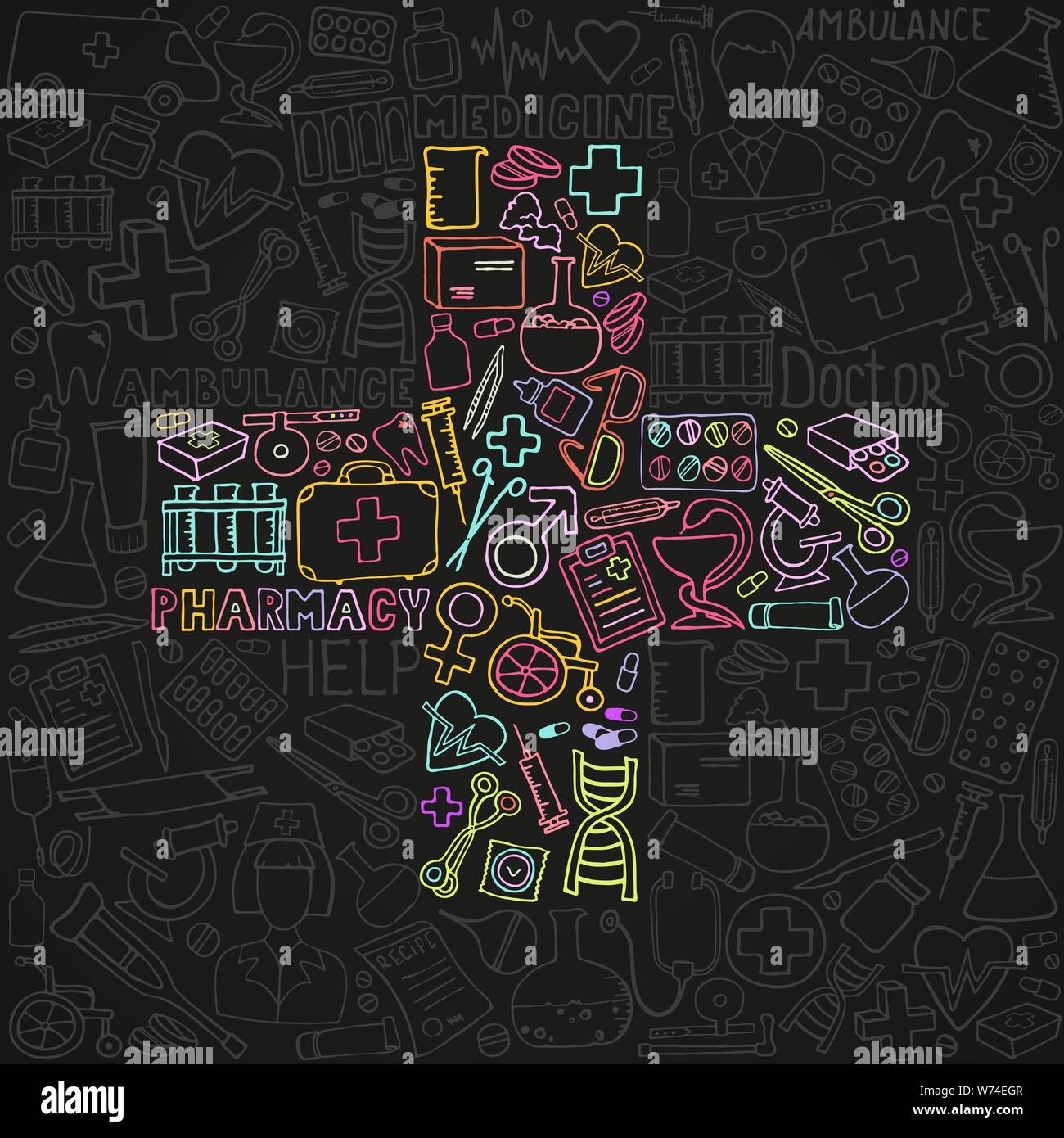 Hand drawn medicine icon set. Health care, pharmacy doodle icons ...