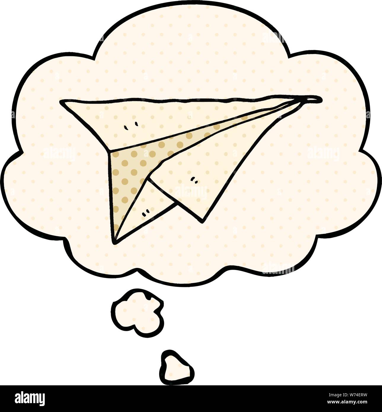 cartoon paper airplane with thought bubble in comic book style Stock ...