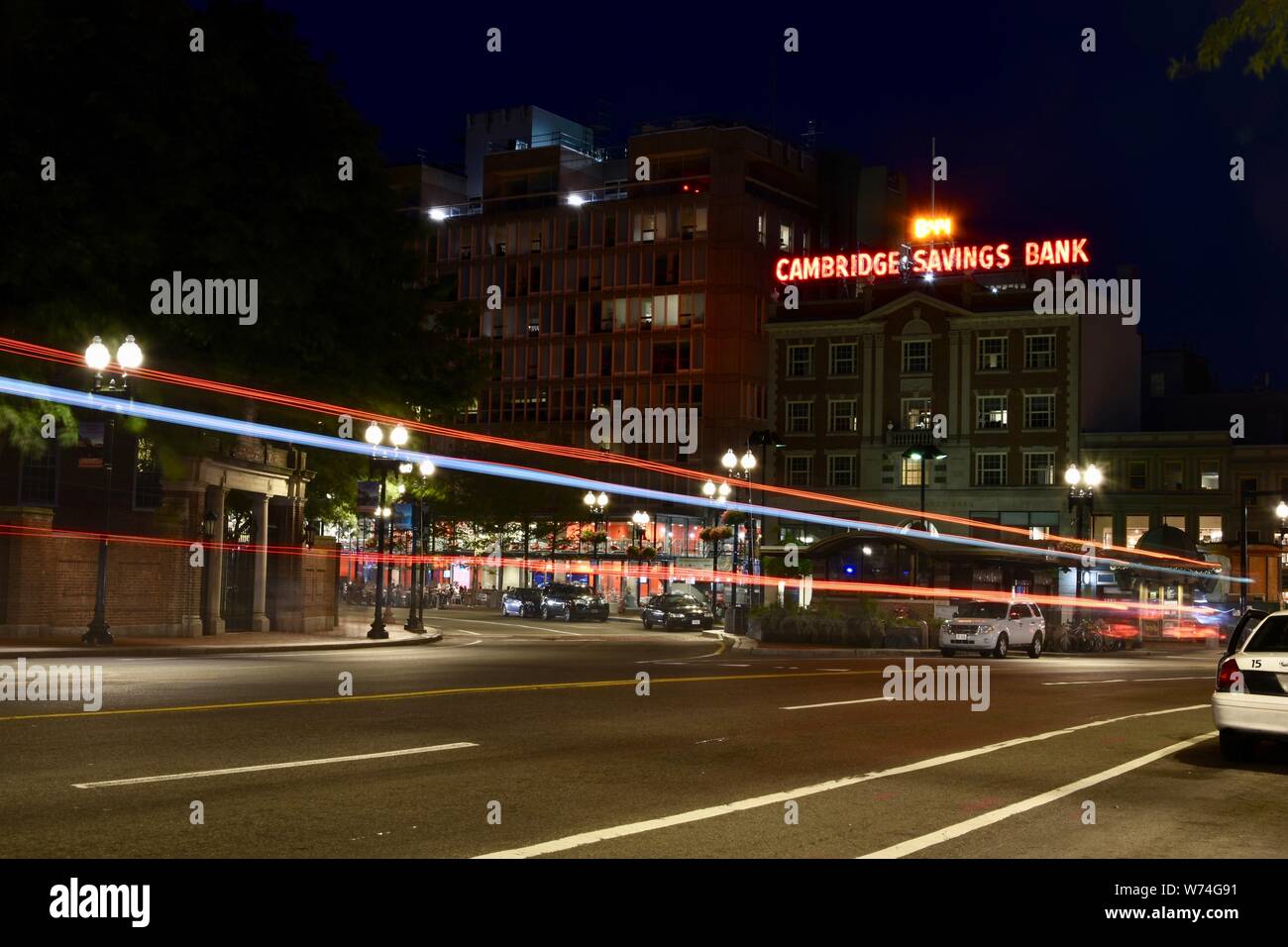 Long exposures of Harvard Square and Harvard University at night in ...