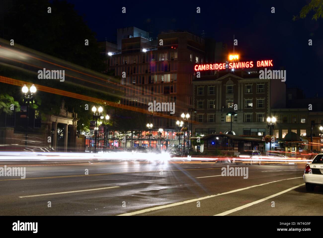 Long exposures of Harvard Square and Harvard University at night in ...