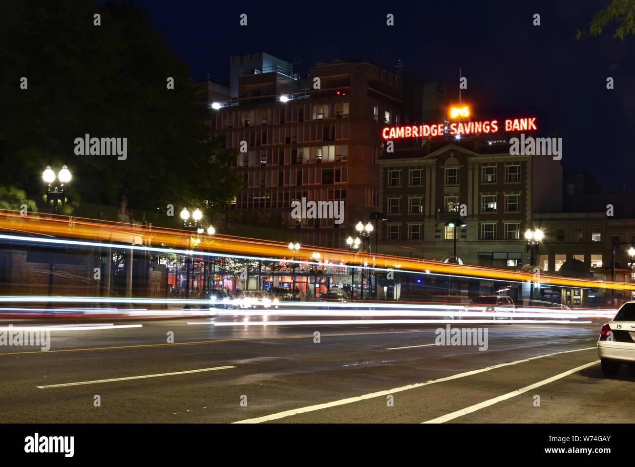 Long exposures of Harvard Square and Harvard University at night in ...