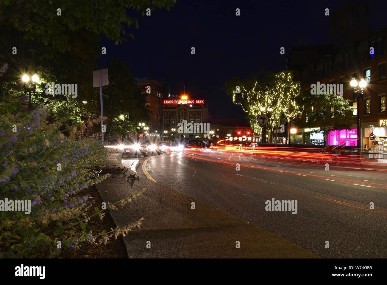 Long exposures of Harvard Square and Harvard University at night in ...