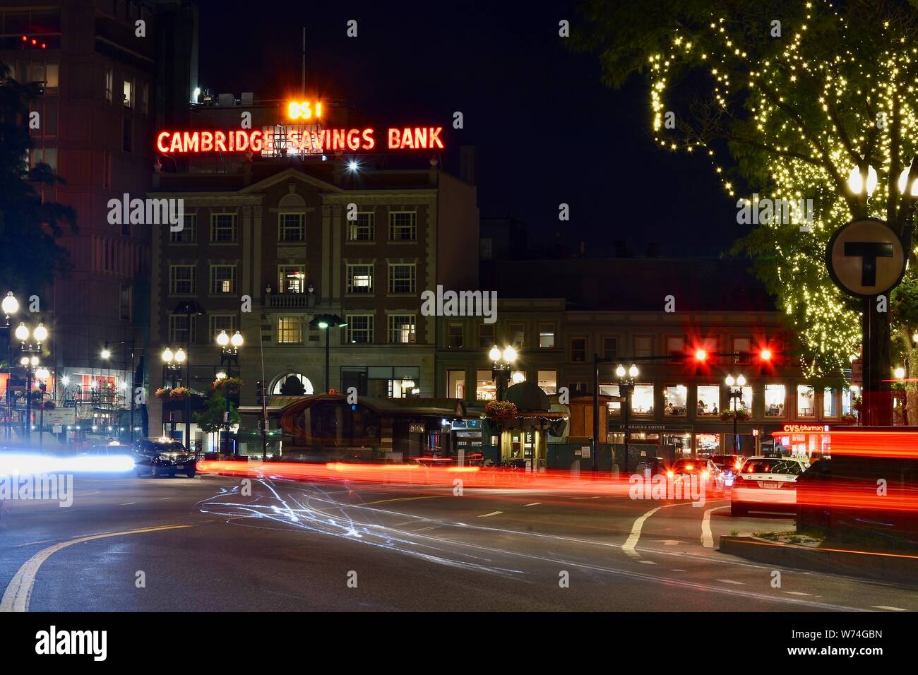 Long exposures of Harvard Square and Harvard University at night in ...