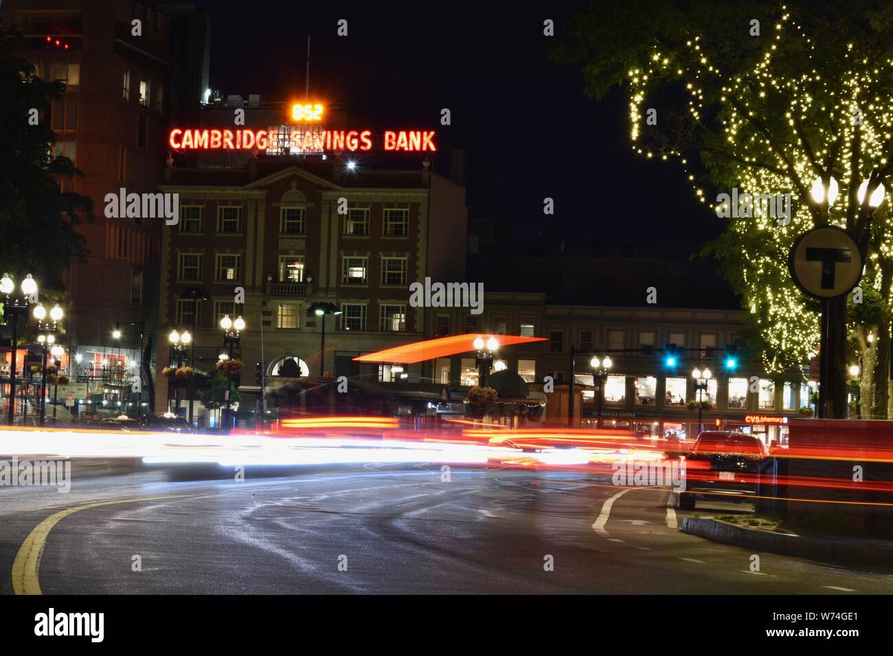 Long exposures of Harvard Square and Harvard University at night in ...