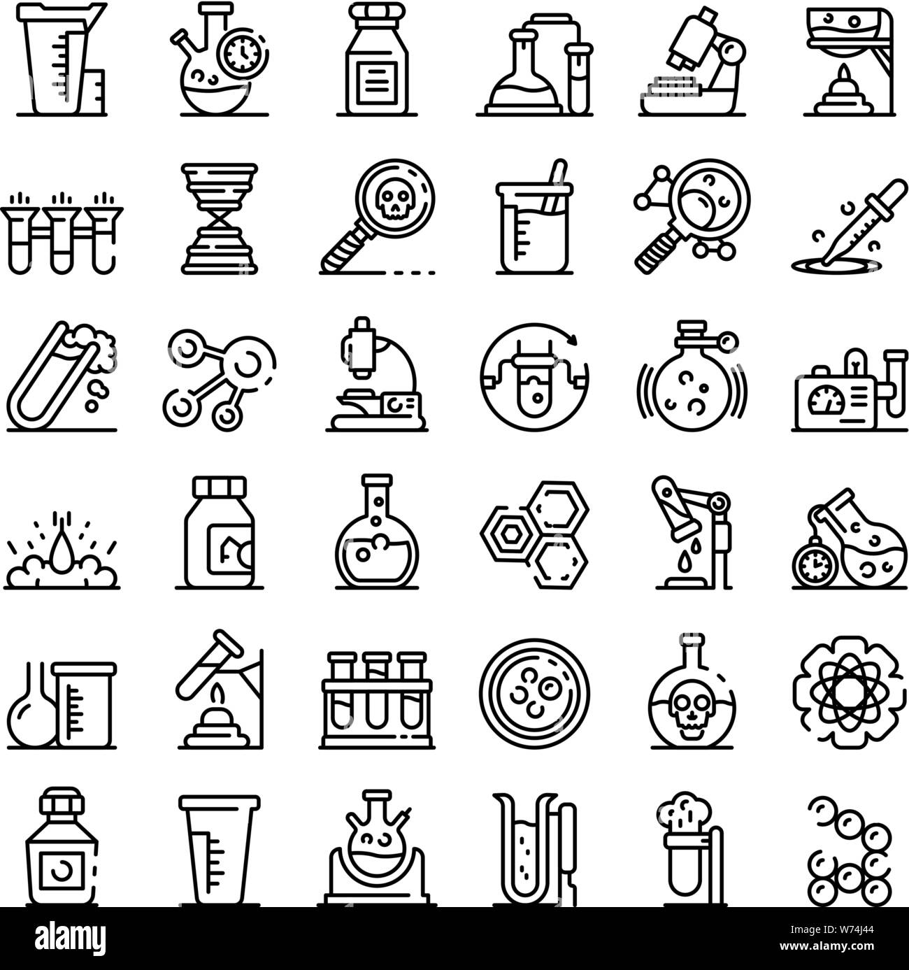 Chemical laboratory experiment icons set, outline style Stock Vector ...