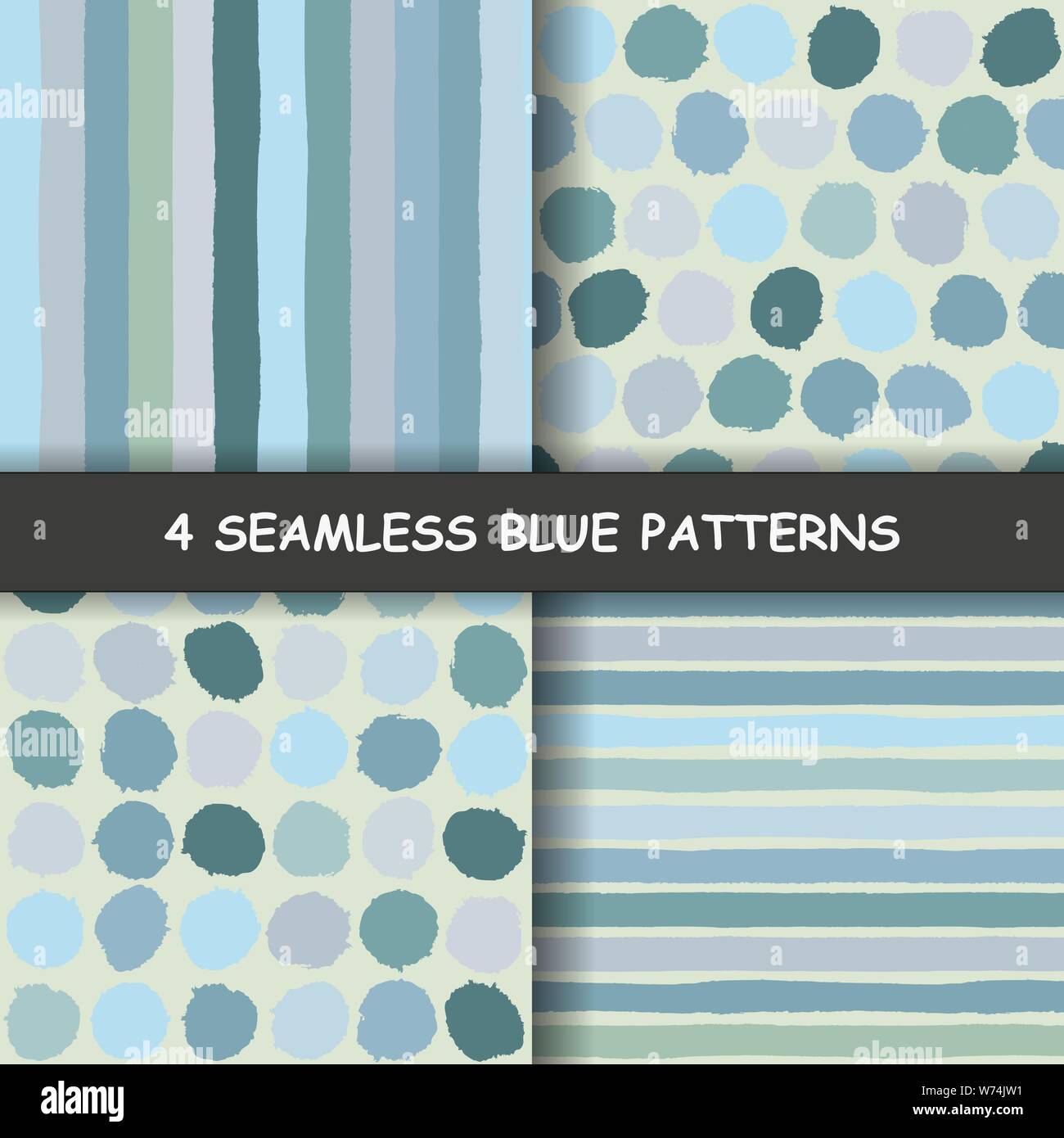 Set of four blue seamless hand drawn graphic patterns with dotted and ...