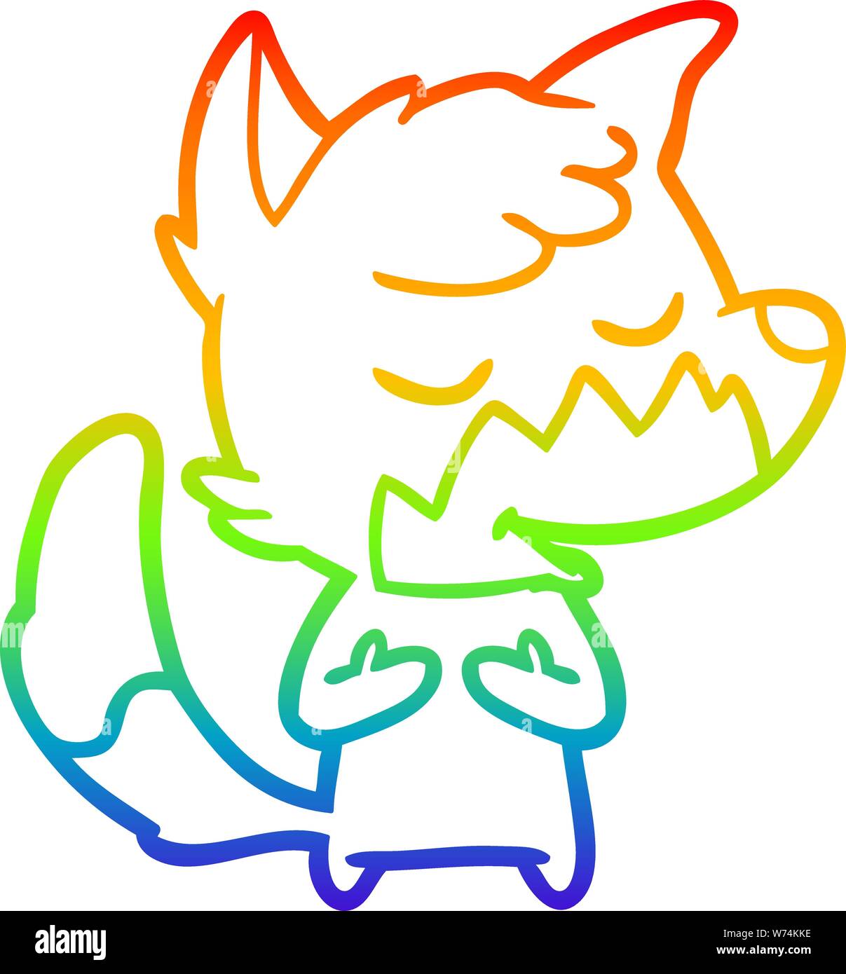rainbow gradient line drawing of a friendly cartoon fox Stock Vector ...