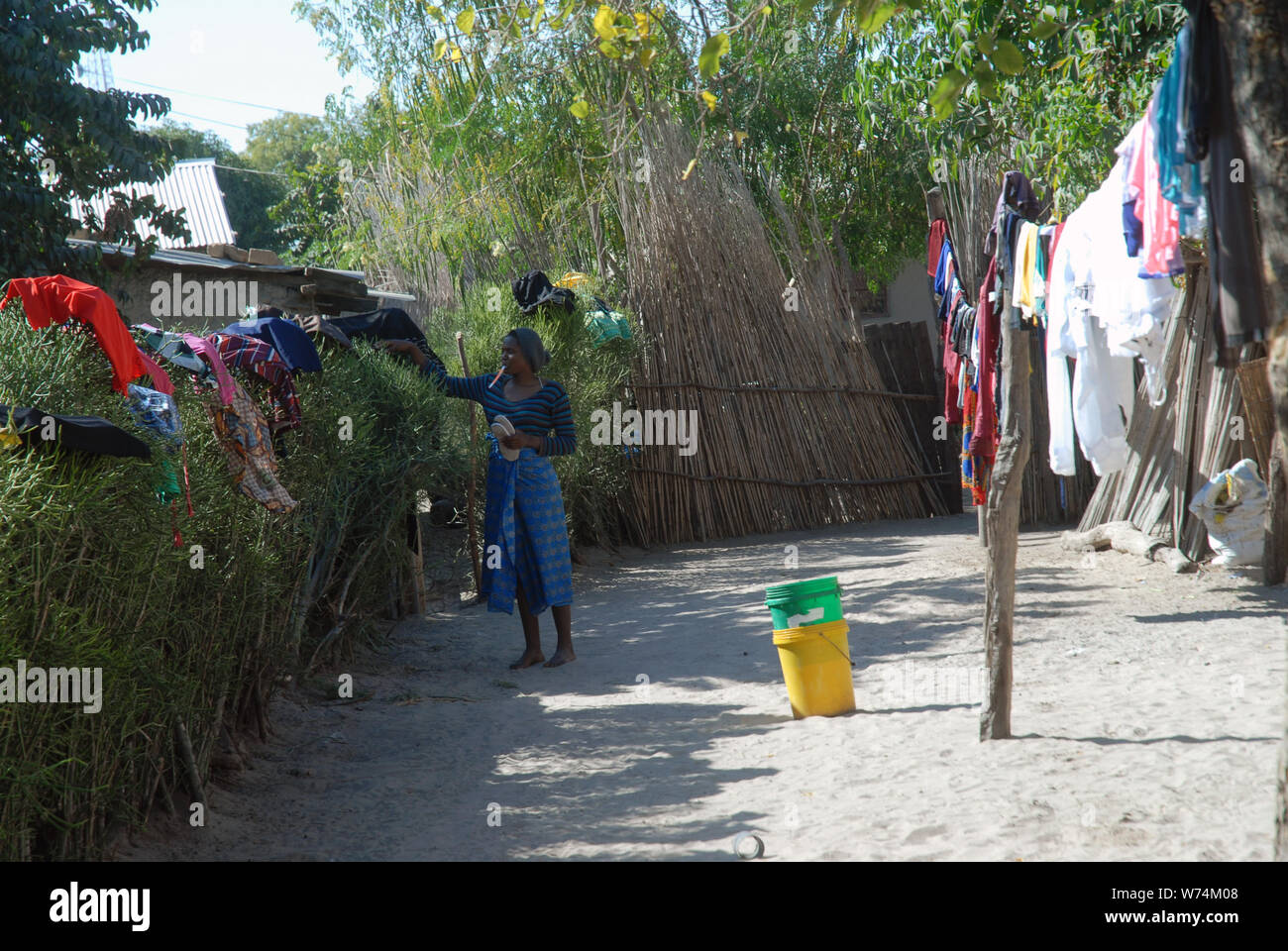 Hanging out washing, Mwandi, Zambia, Africa Stock Photo - Alamy
