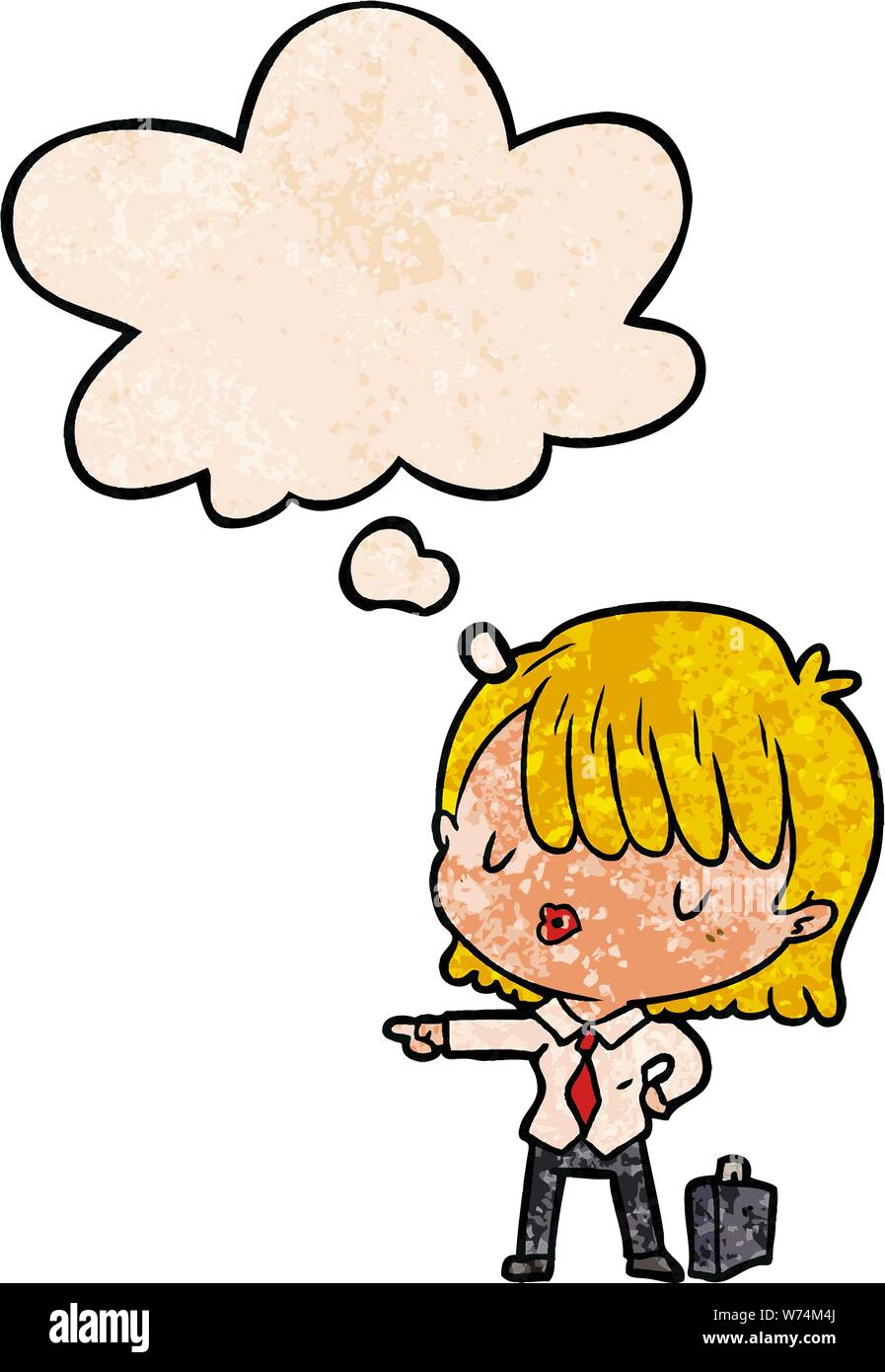 cartoon efficient businesswoman with thought bubble in grunge texture ...