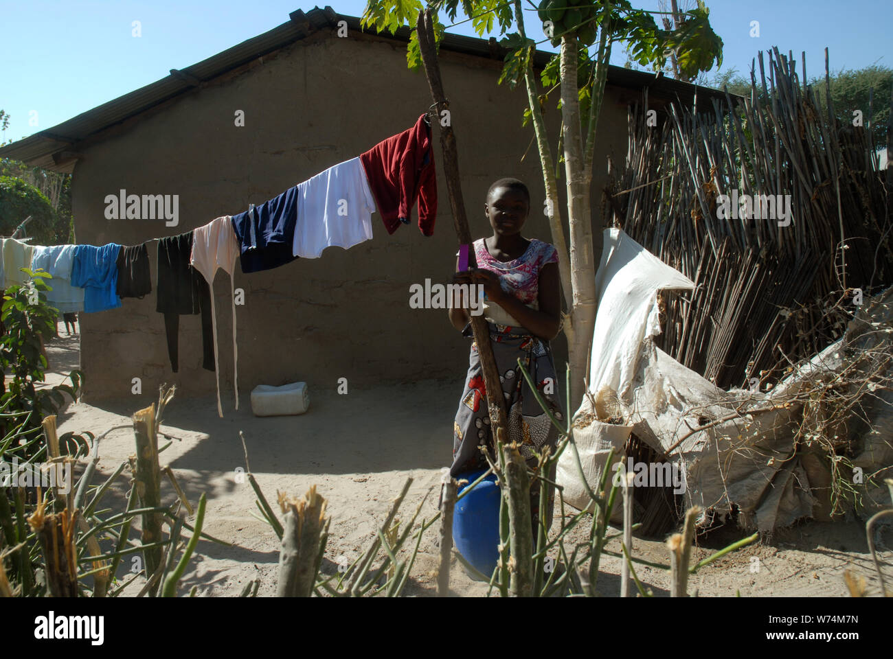 Hanging out washing, Mwandi, Zambia, Africa Stock Photo - Alamy