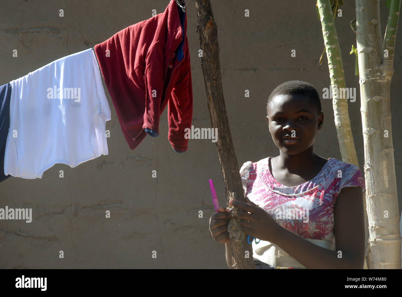 Hanging out washing, Mwandi, Zambia, Africa Stock Photo - Alamy