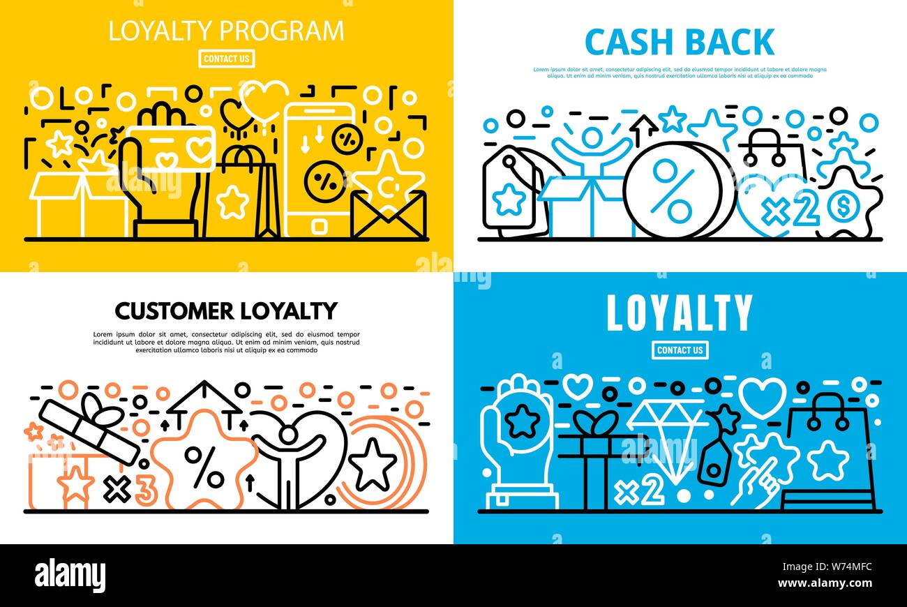 Loyalty program reward banner set, outline style Stock Vector Image ...
