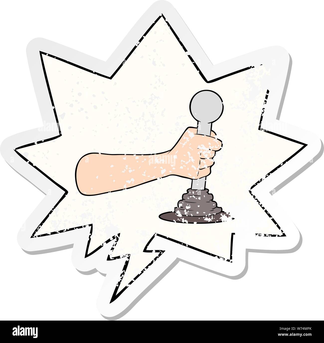 cartoon hand pulling lever with speech bubble distressed distressed old ...