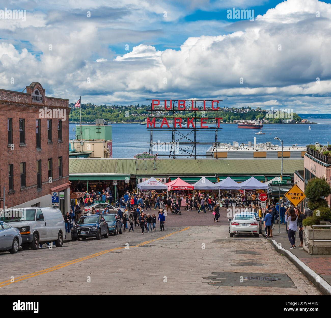 A view outside the famous Pike Place Market in Seattle, Washington, USA ...