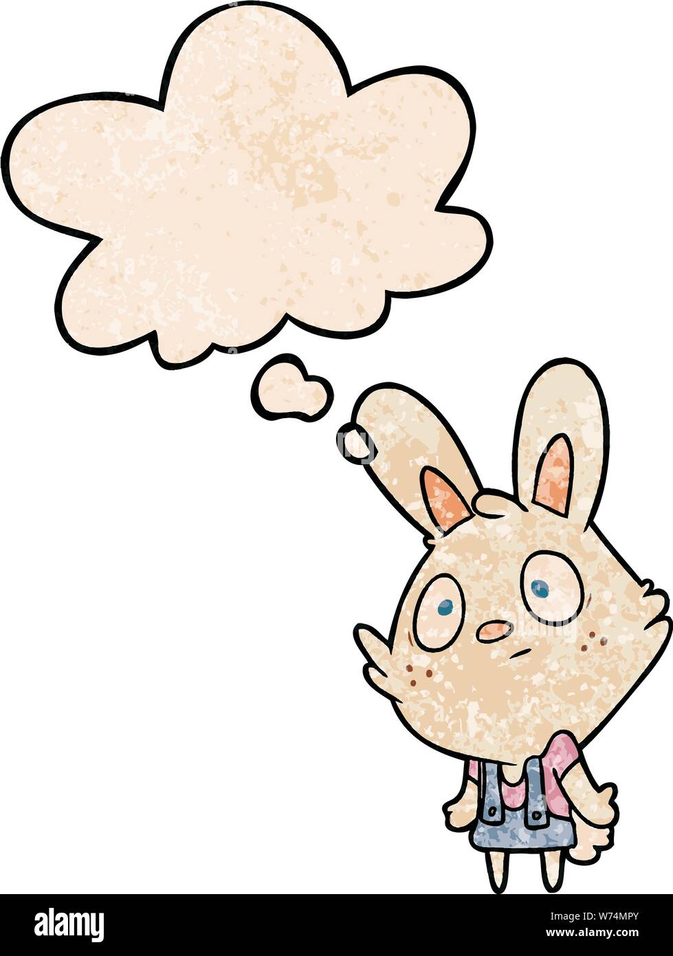 cartoon rabbit shrugging shoulders with thought bubble in grunge ...