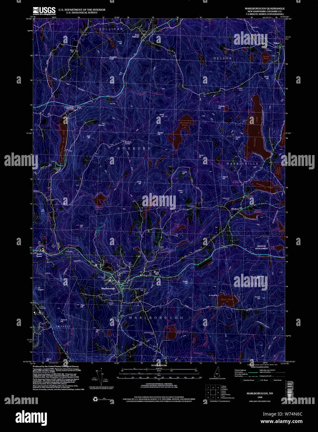 USGS TOPO Map New Hampshire NH Marlborough 102724 1998 24000 Inverted ...