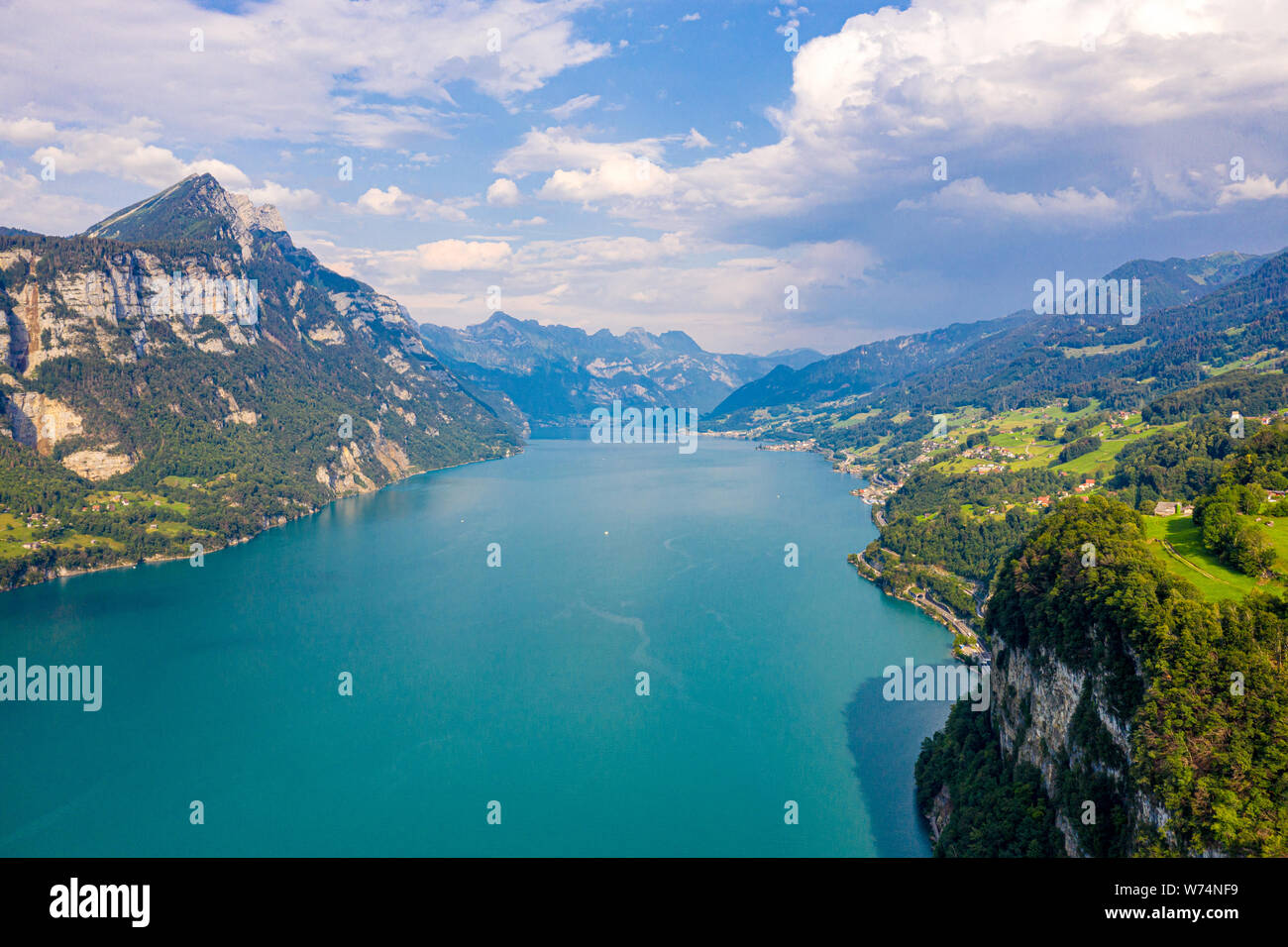 Lake Walensee in Switzerland - Swiss Alps from above - aerial ...