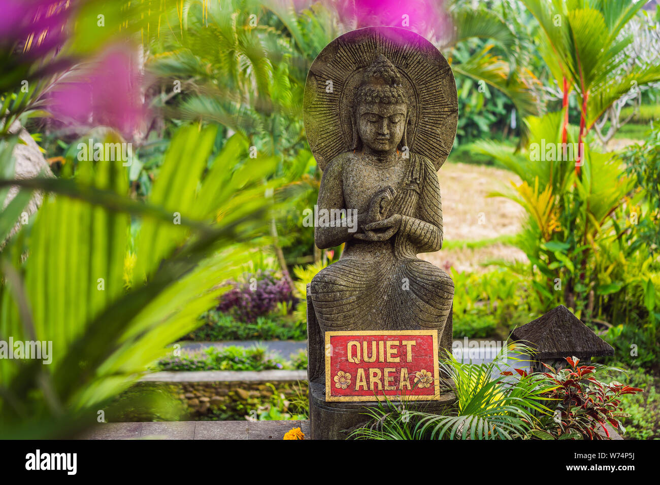 A sign QUIET AREA in a quiet corner of the garden Stock Photo - Alamy