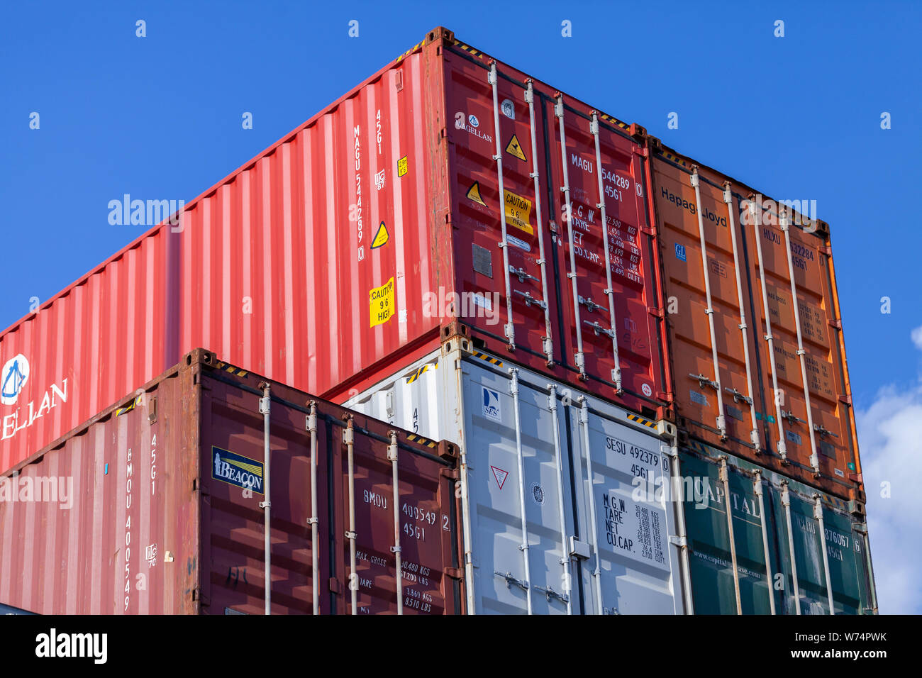 NUREMBERG / GERMANY - AUGUST 4, 2019: Shipping containers stands on ...
