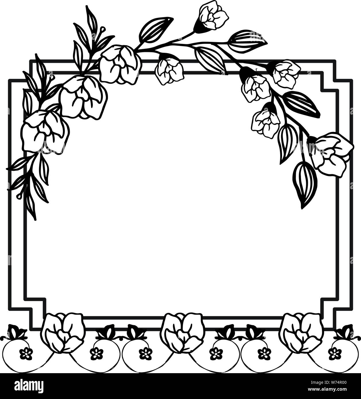 Invitation card and greeting card design, with drawing leaf flower frame beautiful. Vector ...